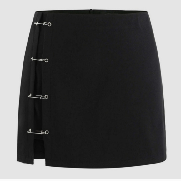 Cider | Skirts | Cider Black Mini Skirt With Silver Safety Pin Details ...